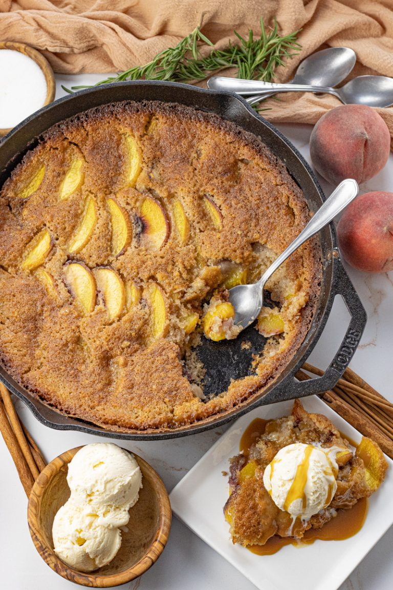Fresh Peach Cobbler in a Cast Iron Skillet - Feeding Your Fam